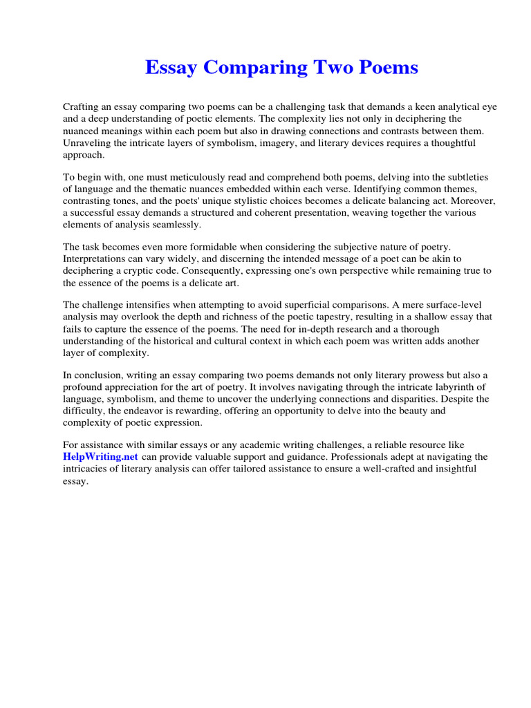 Essay Comparing Two Poems | PDF | Augustus | Poetry