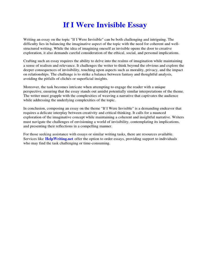 If I Were Invisible Essay | PDF