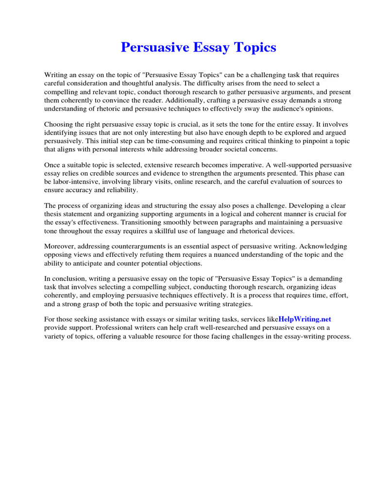 Persuasive Essay Topics | PDF | Essays | Asylum Seeker