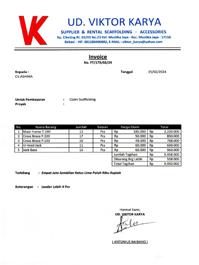 Invoice To CV Ashima | PDF