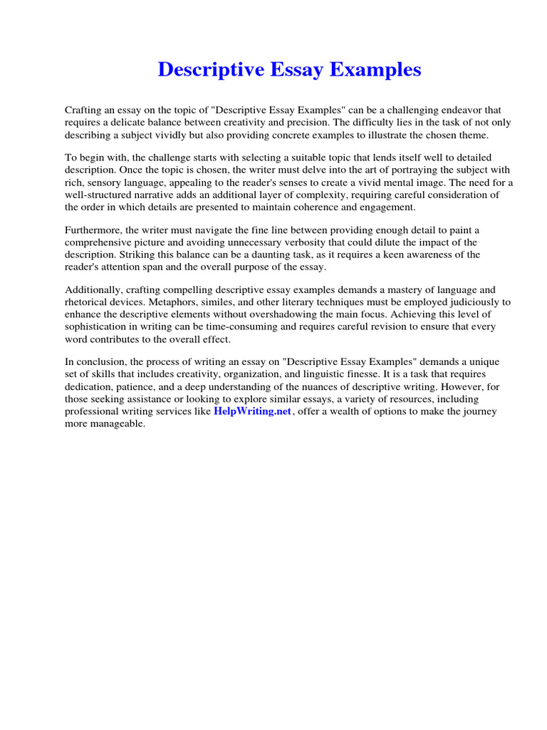 Descriptive Essay Examples | PDF | Essays | Petroleum