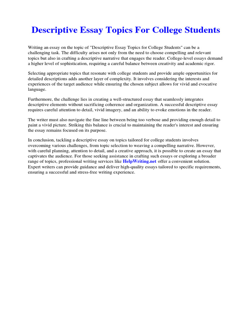 Descriptive Essay Topics For College Students | PDF | Ronald Reagan ...