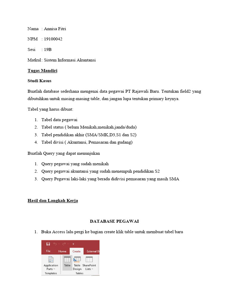 Tugas Sistem Informasi Akuntansi Membuat Database Sederhana Di MS ACCESS | PDF