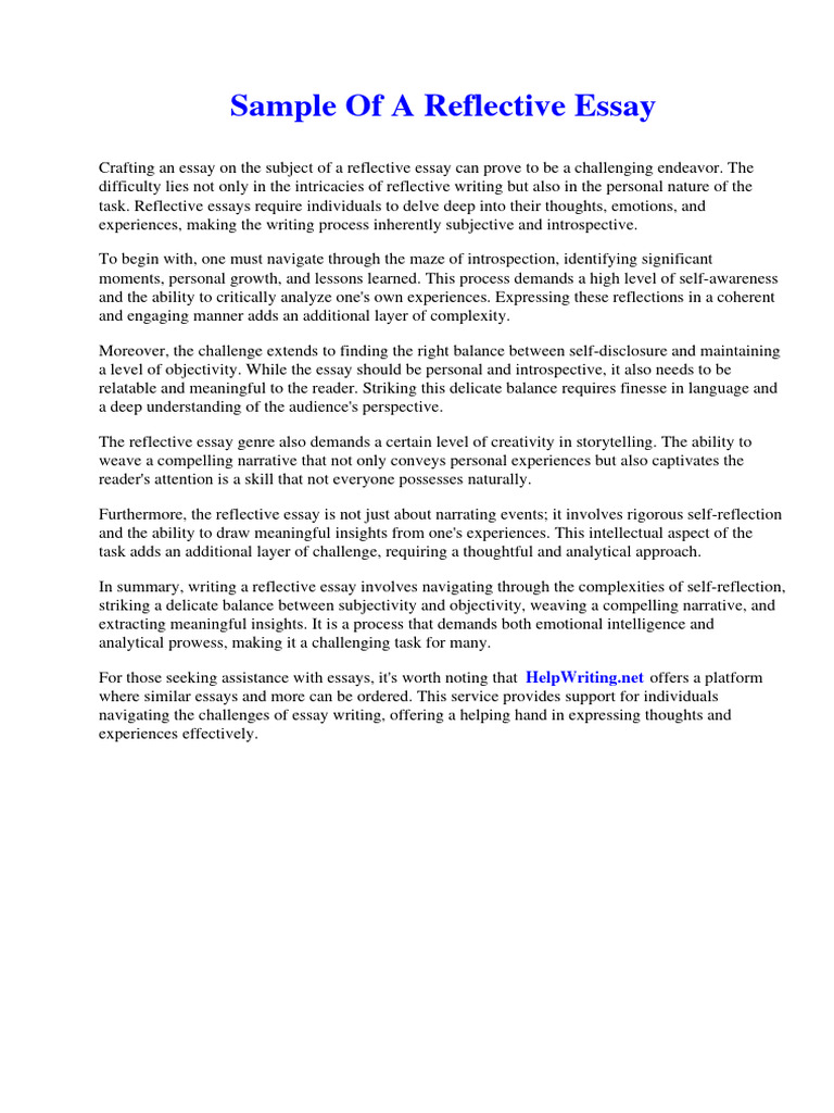 Sample of A Reflective Essay | PDF | The Great Gatsby | Narrative