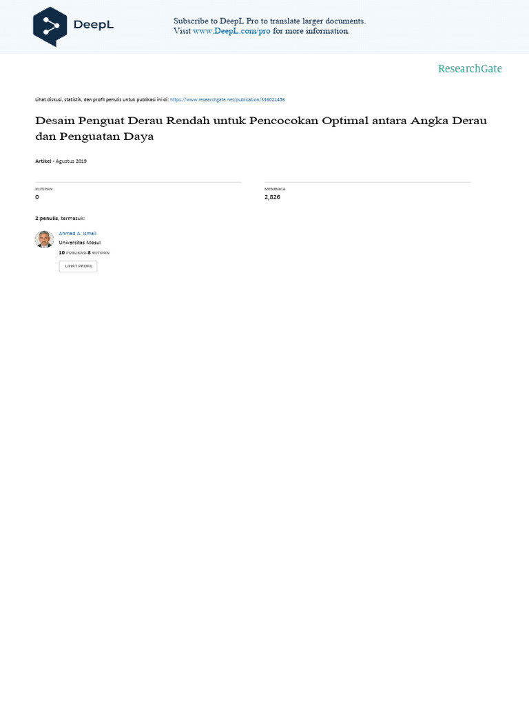 Desain Penguat Derau Rendah Untuk Pencocokan Optimal Antara Angka Derau ...