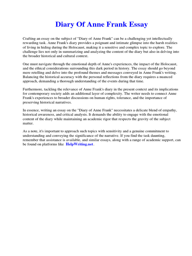 Diary of Anne Frank Essay | PDF | Essays | Nonviolence