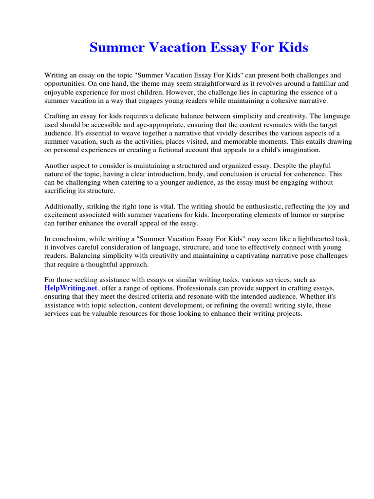 Summer Vacation Essay For Kids | PDF | Usability | George Lucas