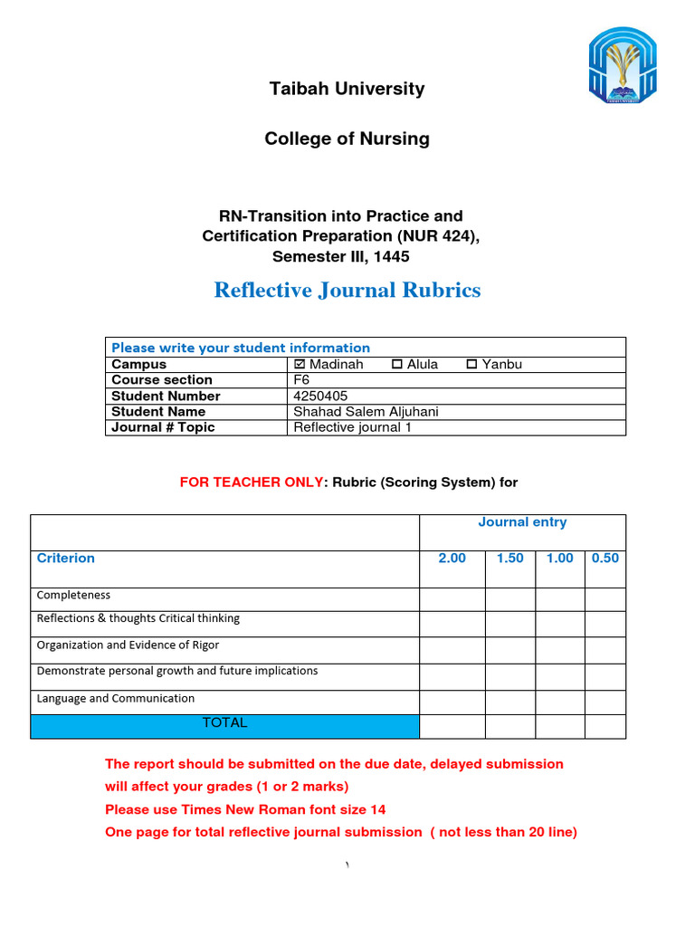 Reflective Journal 1 | PDF | Nursing | Anxiety