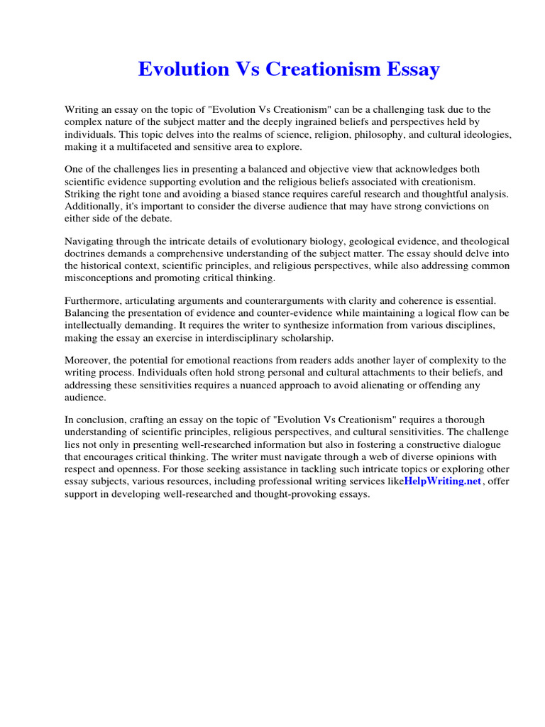Evolution Vs Creationism Essay | PDF | Creationism | Essays