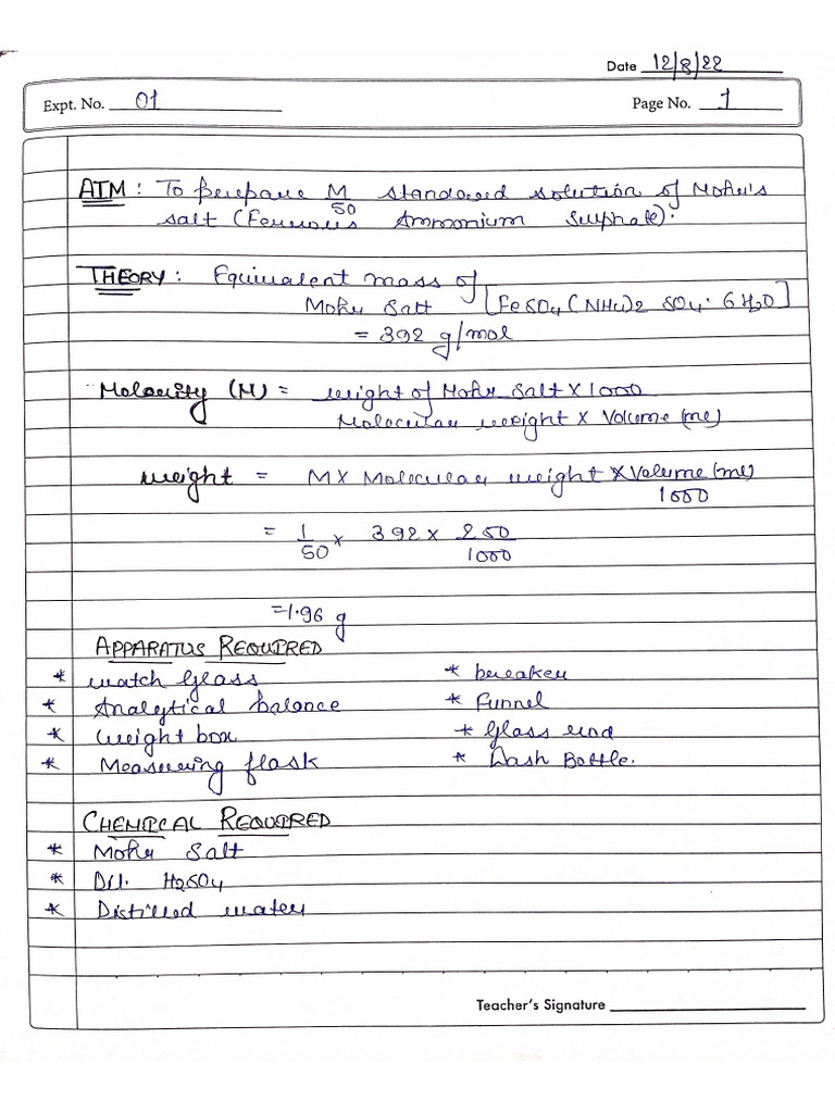 Chemistry Practical XI | PDF