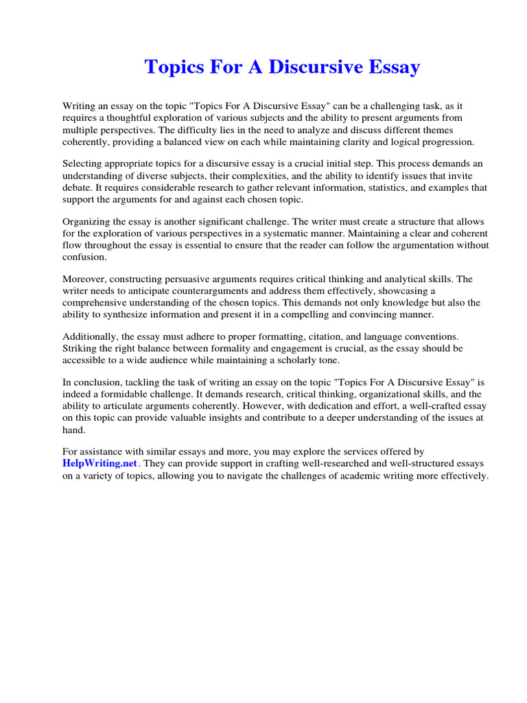 Topics For A Discursive Essay | PDF | Shogun | Essays