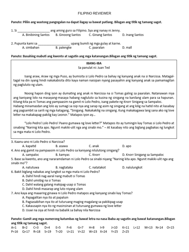 Filipino Reviewer | PDF