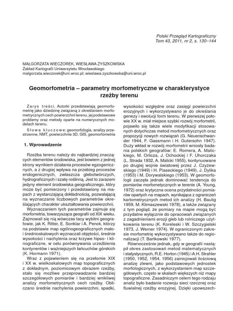 Geomorfometria Parametry Morfometry | PDF