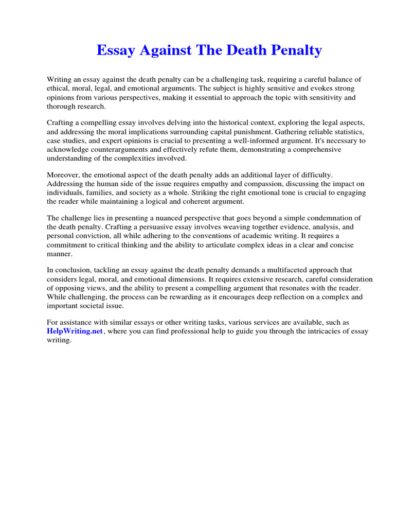Essay Against The Death Penalty | PDF | Essays | Critical Thinking