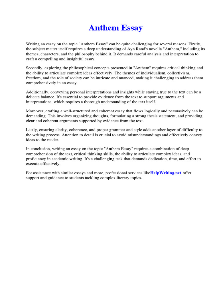 Anthem Essay | PDF | Essays | Critical Thinking