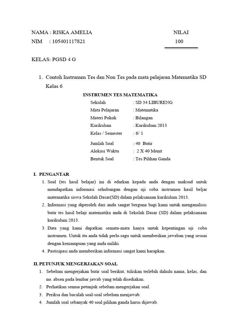 Instrumen Penilaian Non Tes | PDF