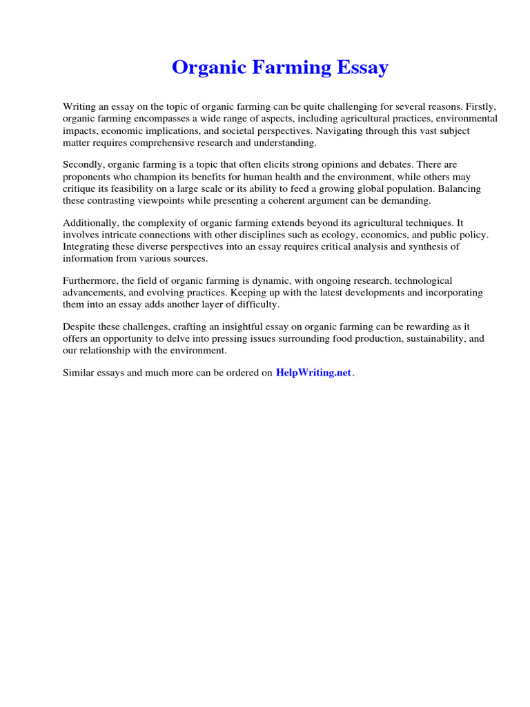 Organic Farming Essay | PDF | Microsoft Sql Server | Databases