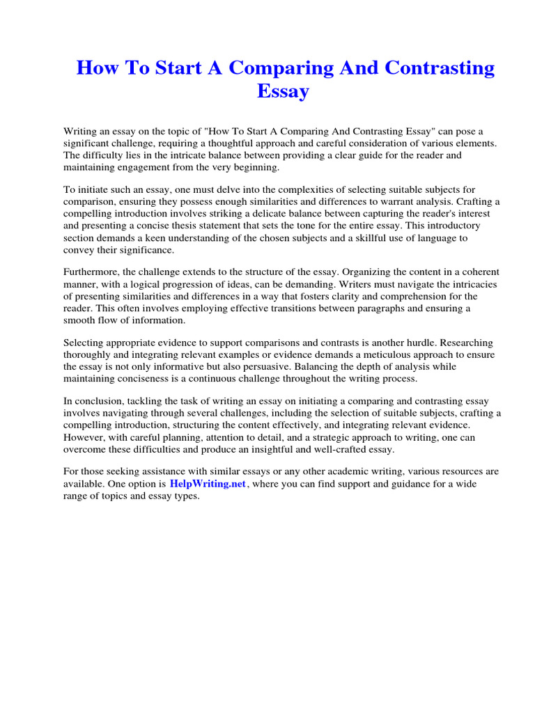 How to Start a Comparing and Contrasting Essay | PDF | Child Care | Essays