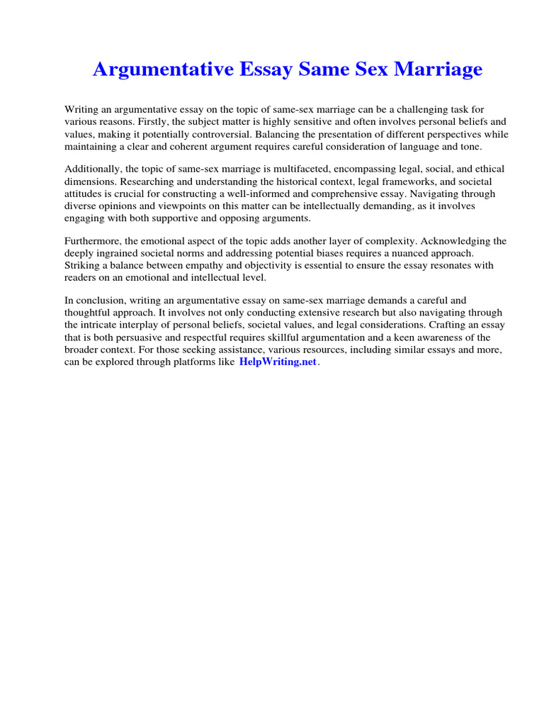 Argumentative Essay Same Sex Marriage Pdf British Raj Essays