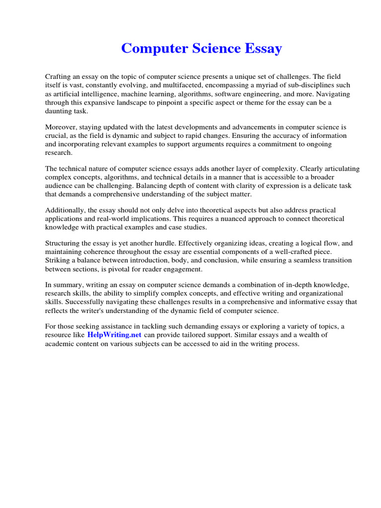 Computer Science Essay | Download Free PDF | Essays | Computer Science