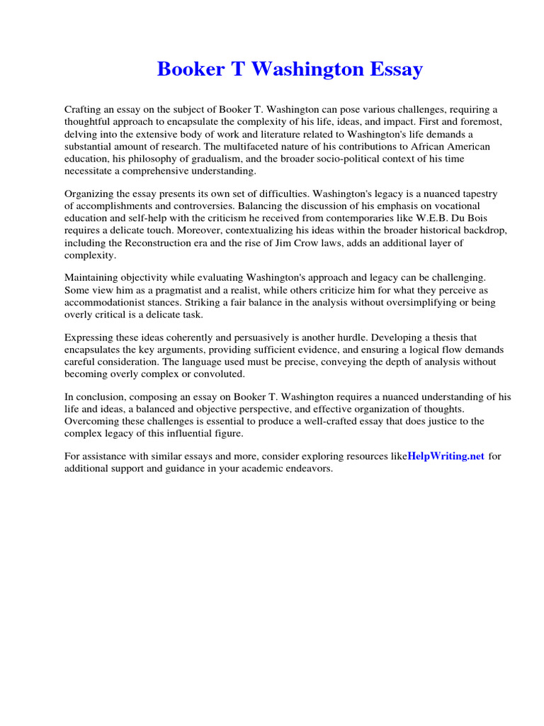 Booker T Washington Essay | PDF | Nmda Receptor | Martin Luther