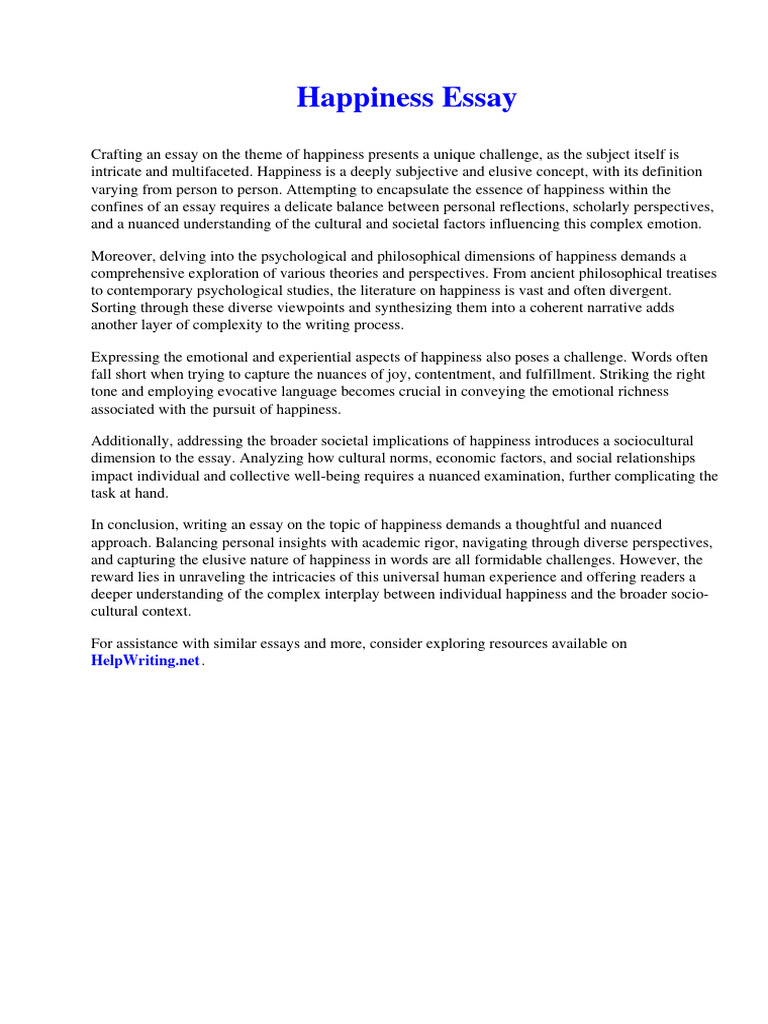 Happiness Essay | Download Free PDF | Happiness | Essays