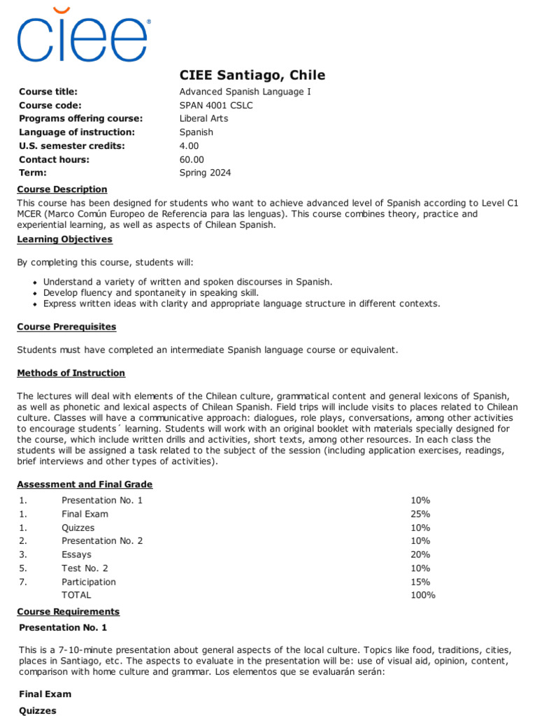 Span 4001 CSLC - Spring 2024 | PDF | Linguistic Morphology | Human ...