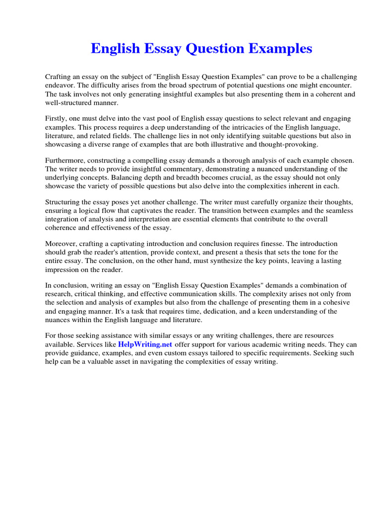 English Essay Question Examples | PDF | Textbook | Essays