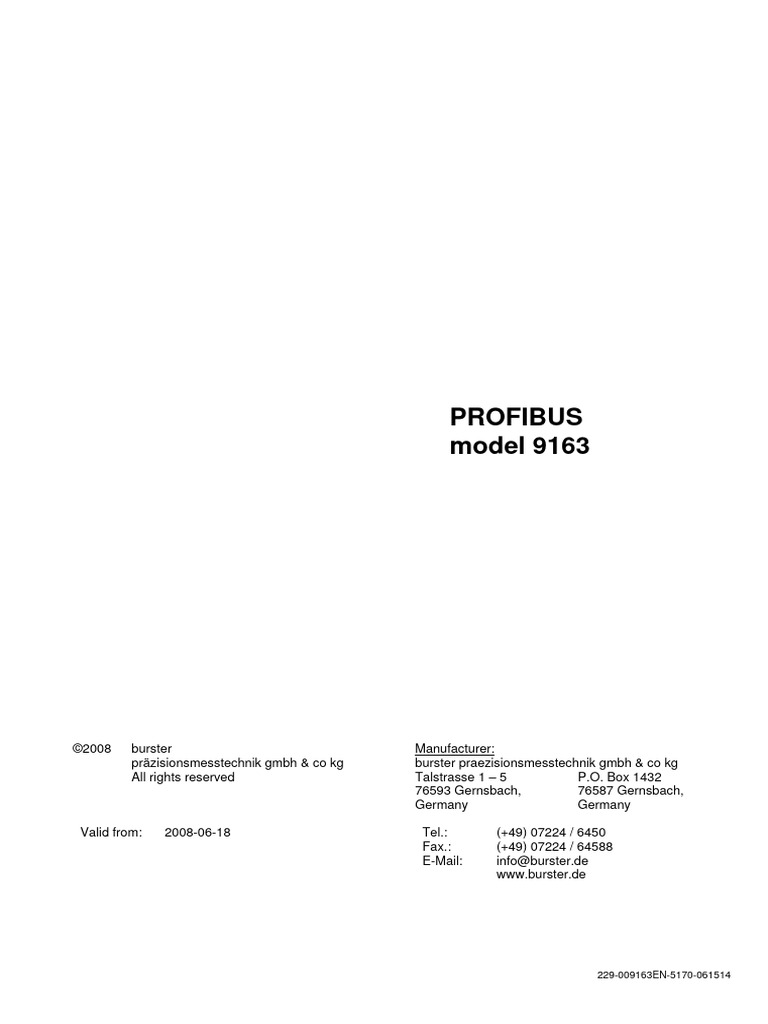 BA 9163 Profibus EN | PDF | Parameter (Computer Programming) | Power Supply