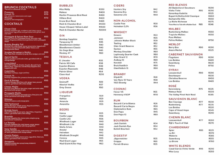 Gaucho Drinks Menu 2023 | PDF