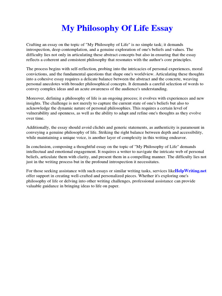 My Life Philosophy Essay Guide | PDF | Intellectual Disability
