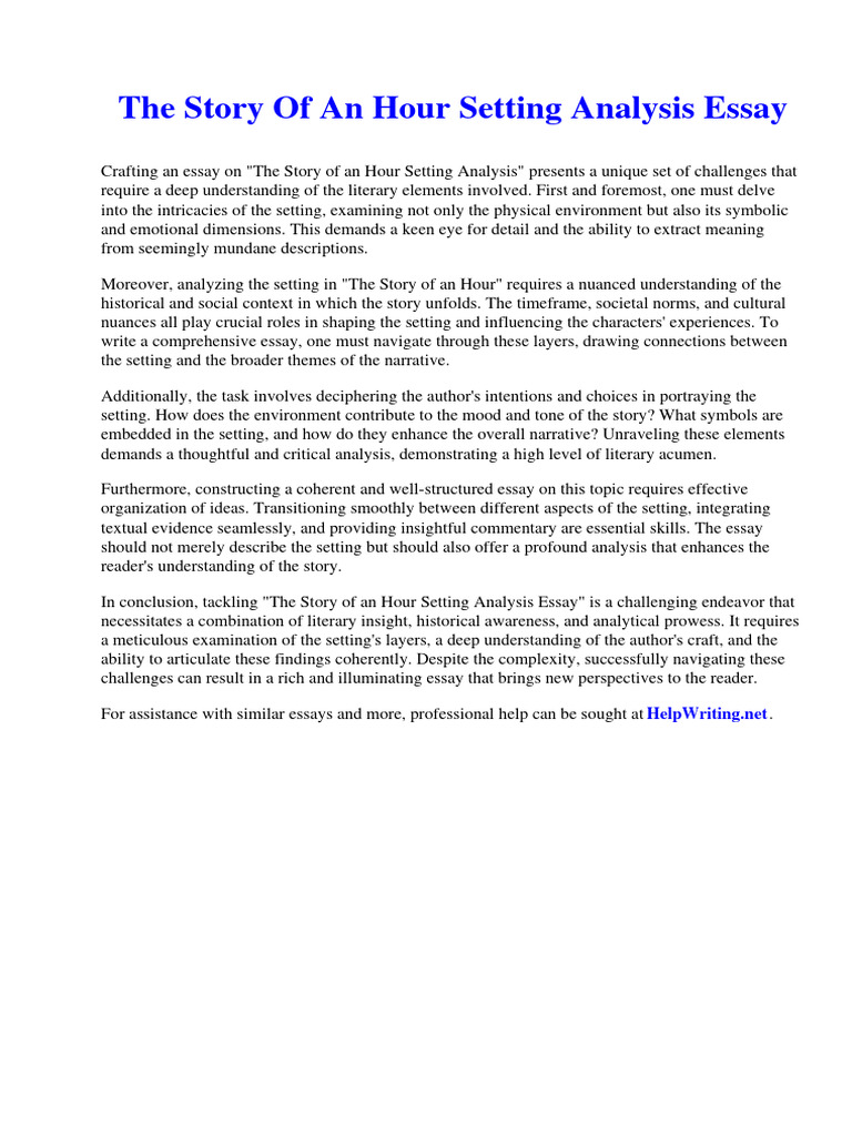 The Story of An Hour Setting Analysis Essay | PDF | Essays | Vaccines