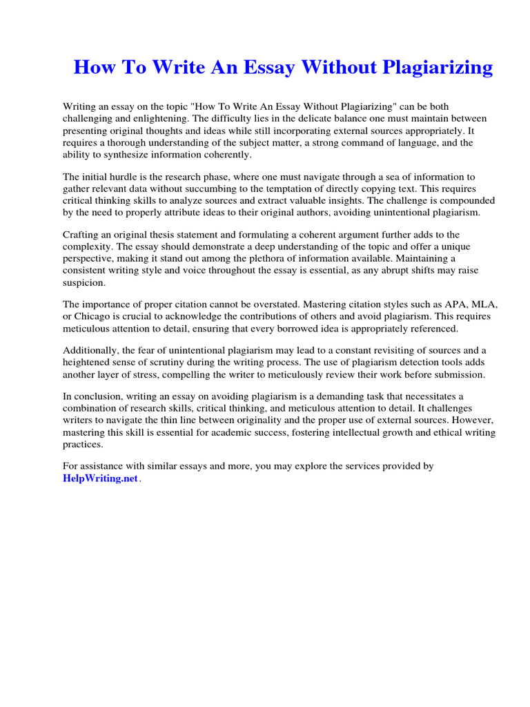 How To Write An Essay Without Plagiarizing | PDF