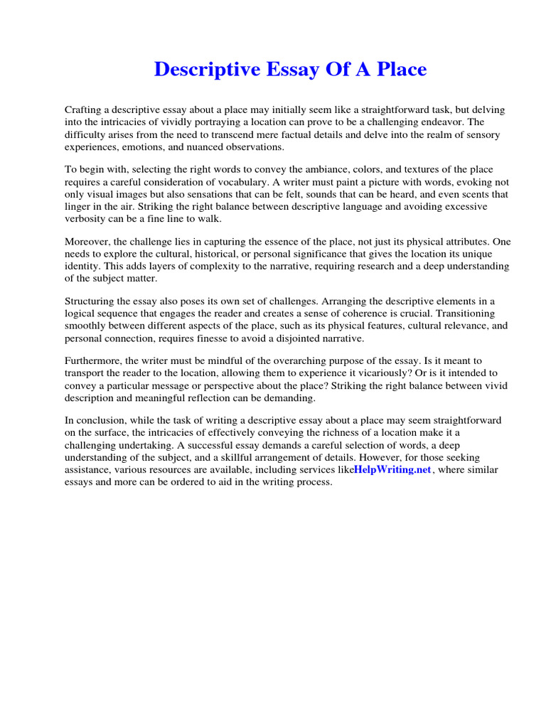 Descriptive Essay of A Place | PDF | Fat | Essays