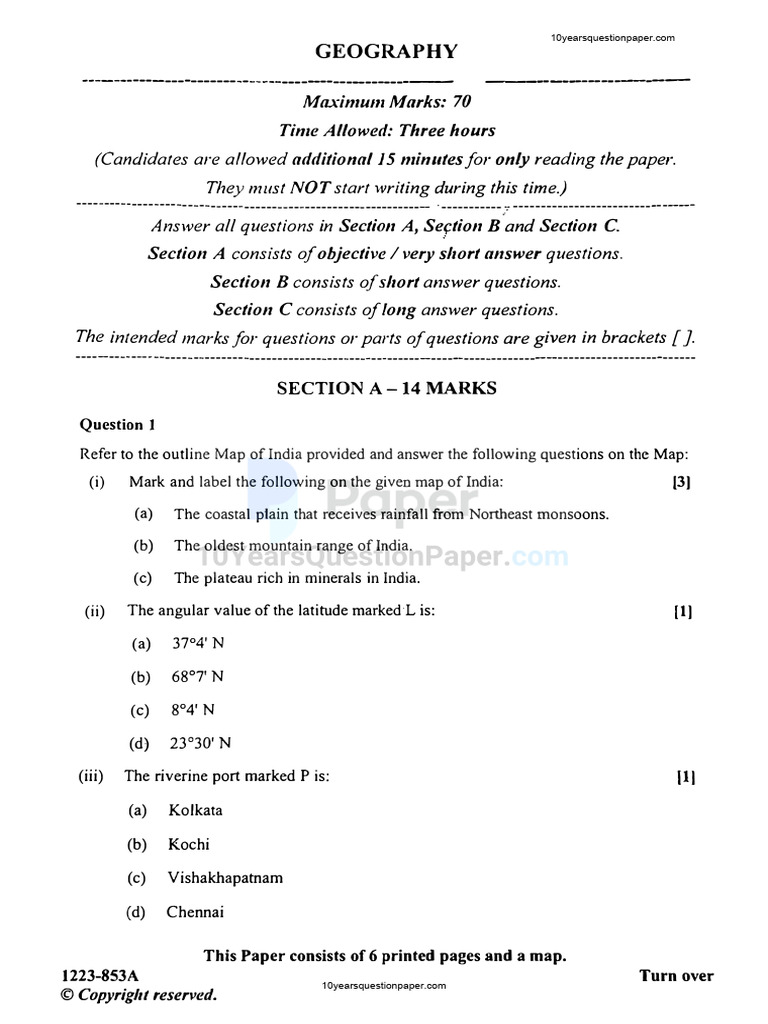 ISC Geography 2023 Question Paper | PDF | Nature | Geography