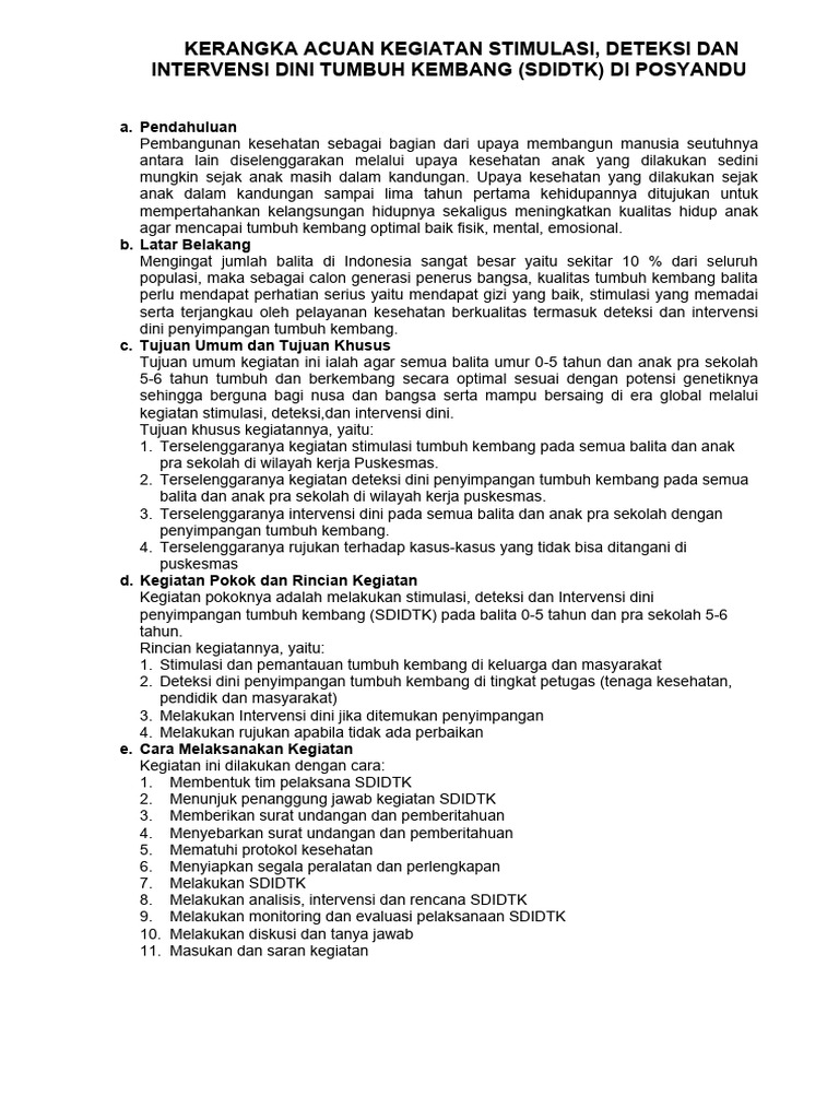 Kak Stimulasi, Deteksi Dan Intervensi Dini Tumbuh Kembang (Sdidtk) | PDF