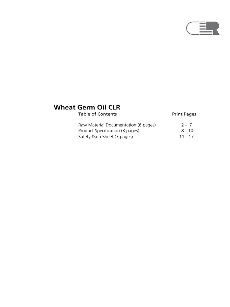 Wheat Germ Oil CLR SDS | PDF | Toxicity | Dangerous Goods