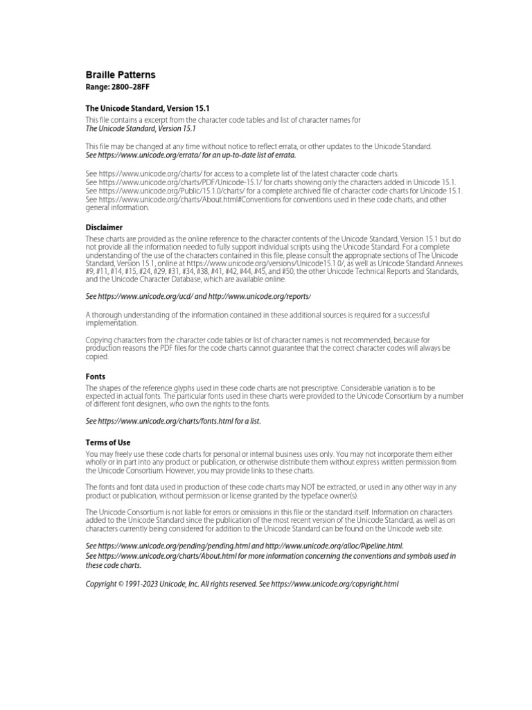 Braille Patterns: Range: 2800-28FF | PDF | Typefaces | Computing
