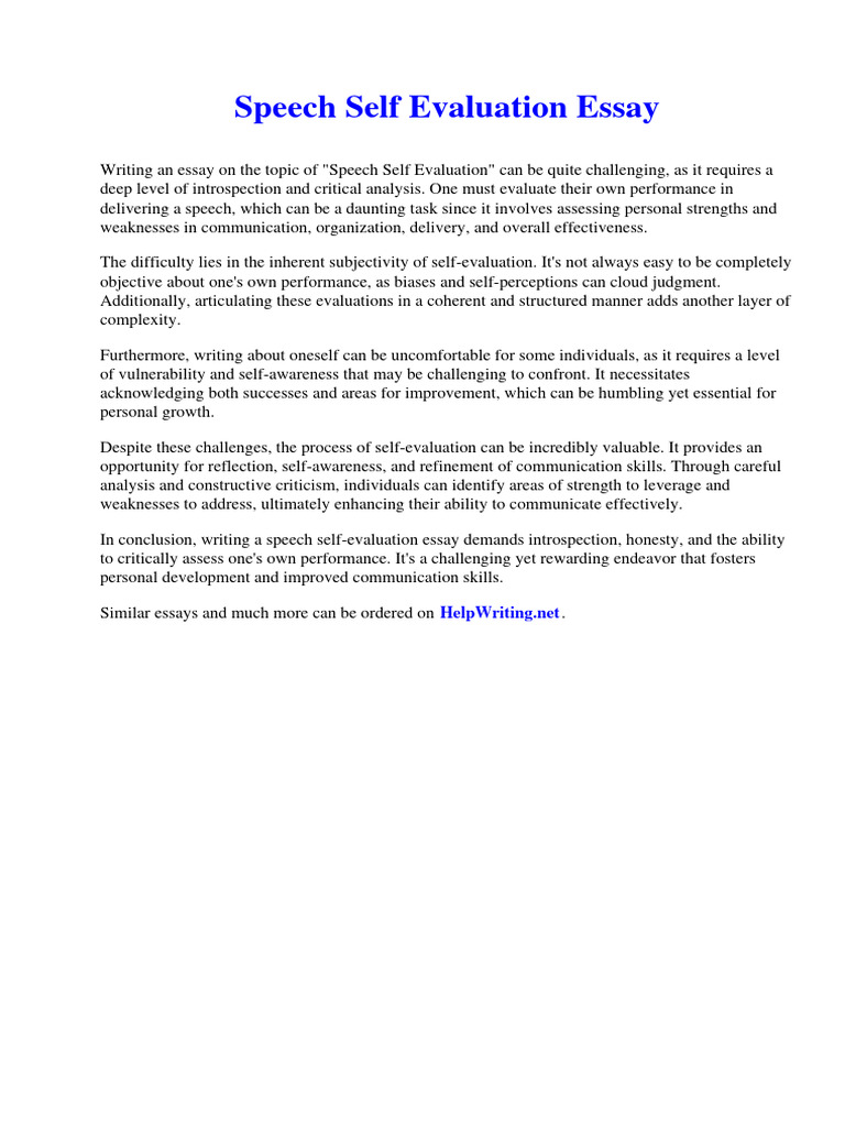 Speech Self Evaluation Essay | PDF | Evaluation | Self Awareness