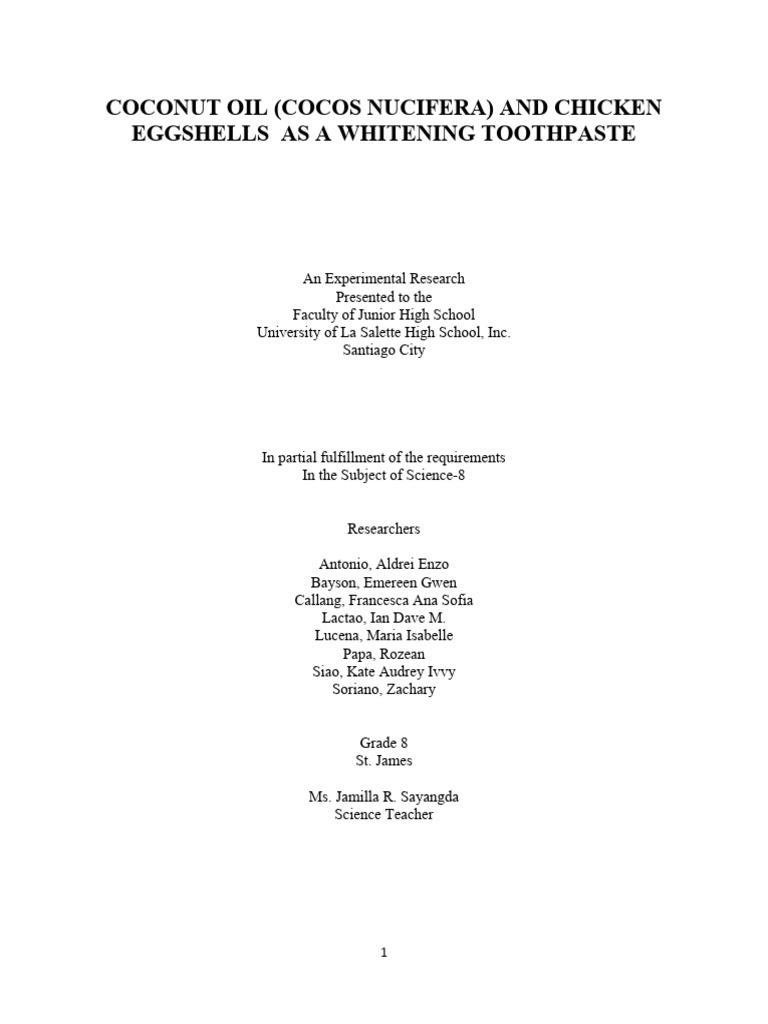 G5-Coconut Oil (Cocos Nucifera) and Eggshells As An Organic Toothpaste ...