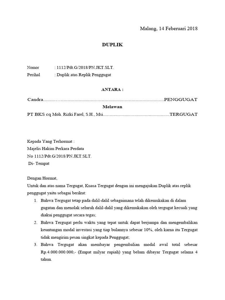 DUPLIK | PDF | Hukum