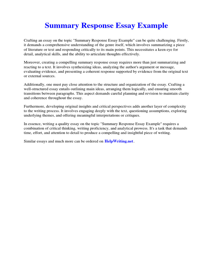 Summary Response Essay Example Pdf Essays Thought