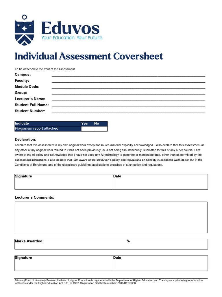 Eduvos Assessment Coversheet Template | PDF | Career & Growth