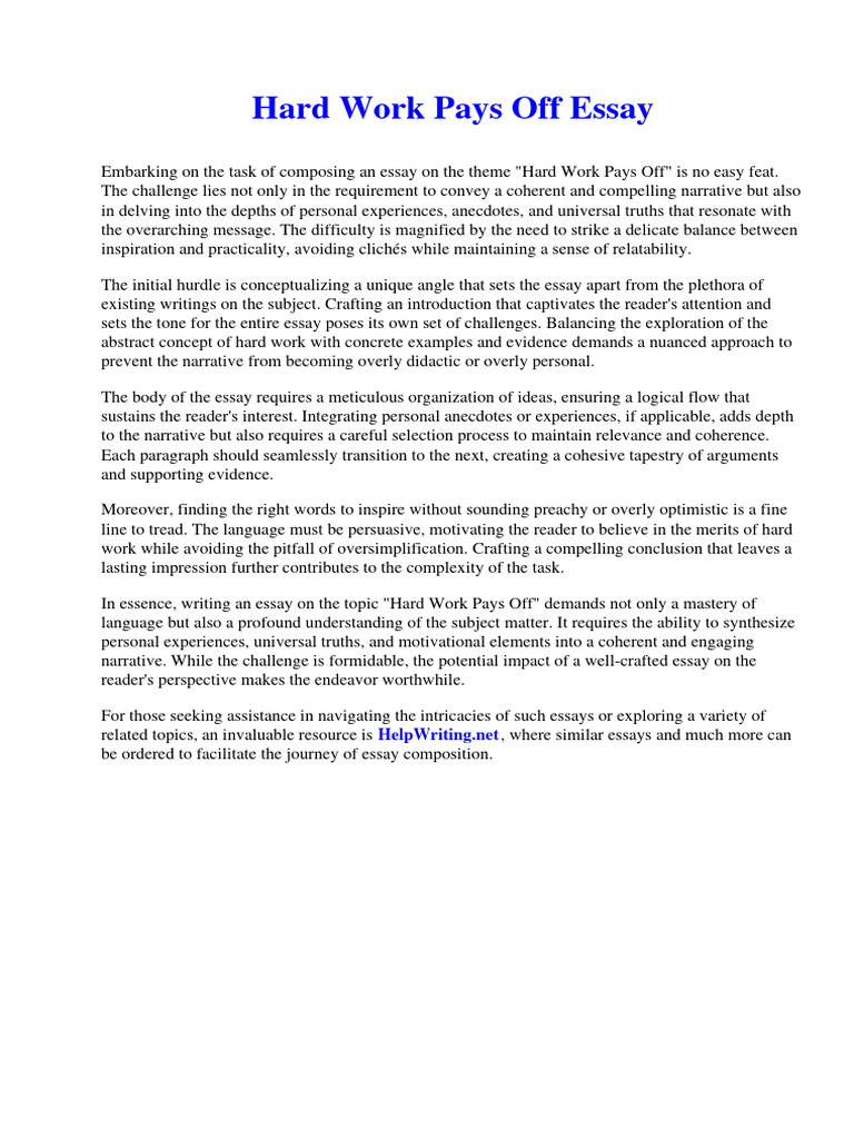 Hard Work Pays Off Essay | PDF | Essays | Mahatma Gandhi