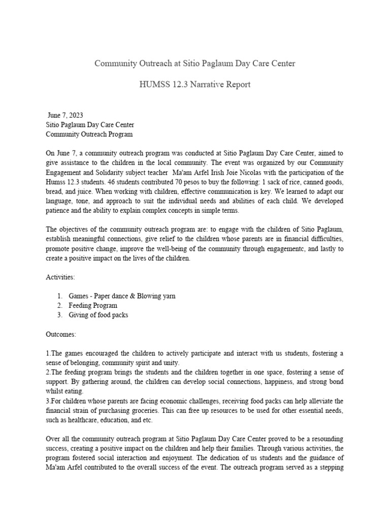 Narrative Report - CES | PDF | Child Care | Community