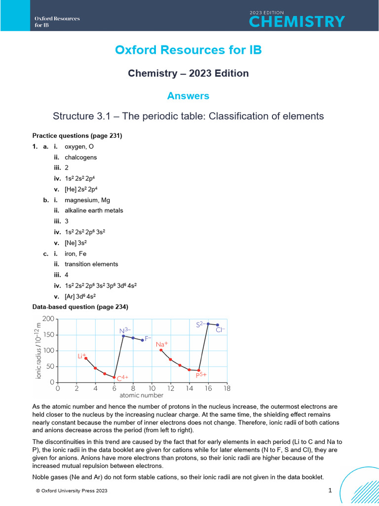 IB Chemistry 2023 Answers Guide | PDF | Ion | Chlorine