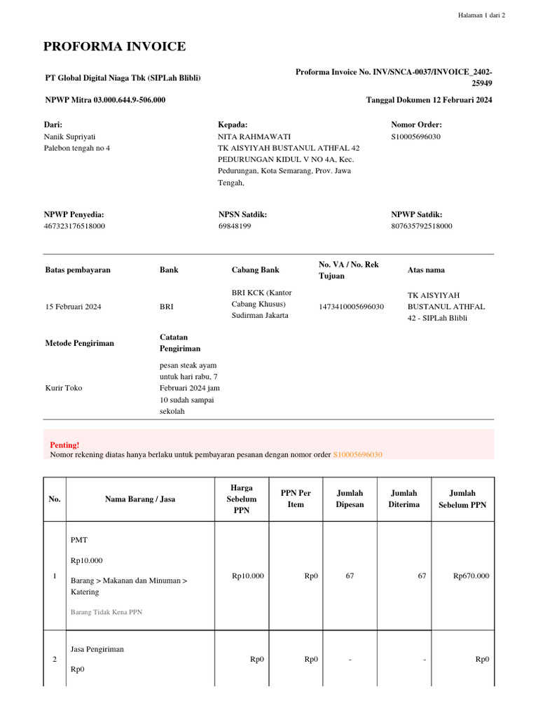Proforma Invoice S10005696030 | PDF