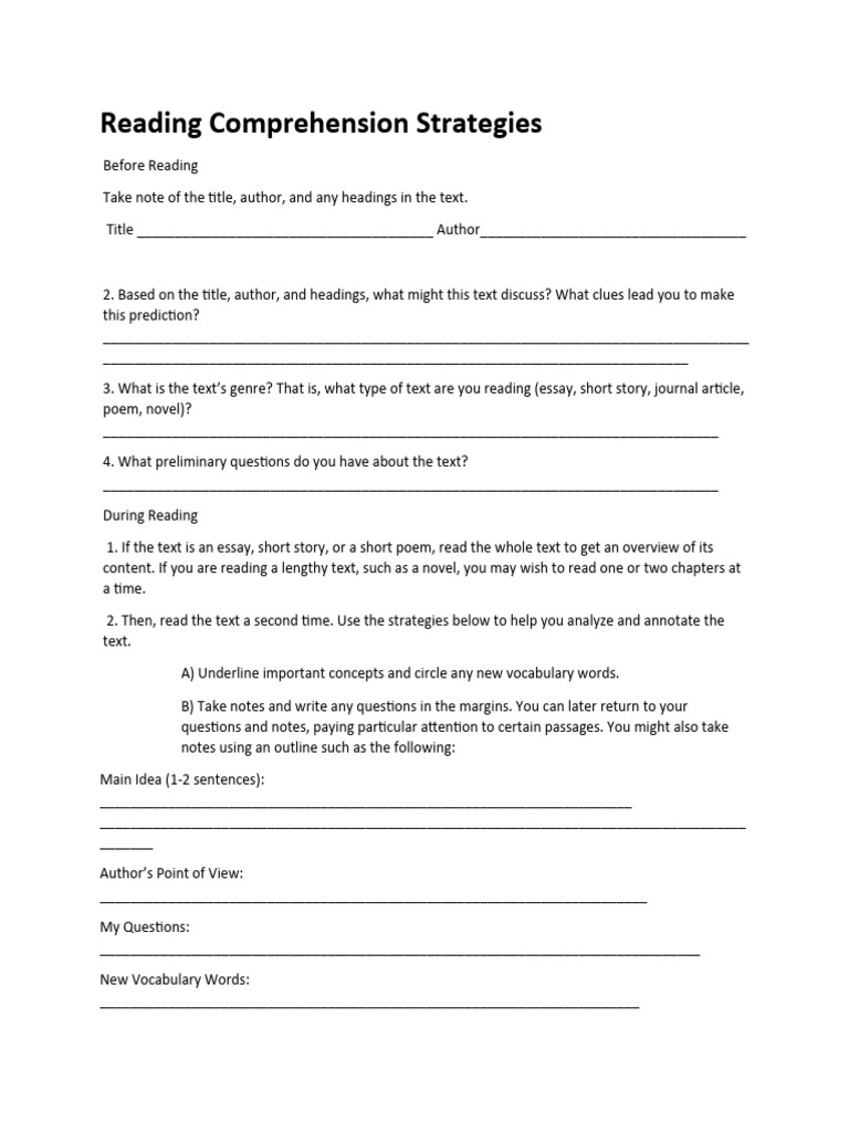 Reading Comprehension Strategies | PDF | Reading Comprehension ...