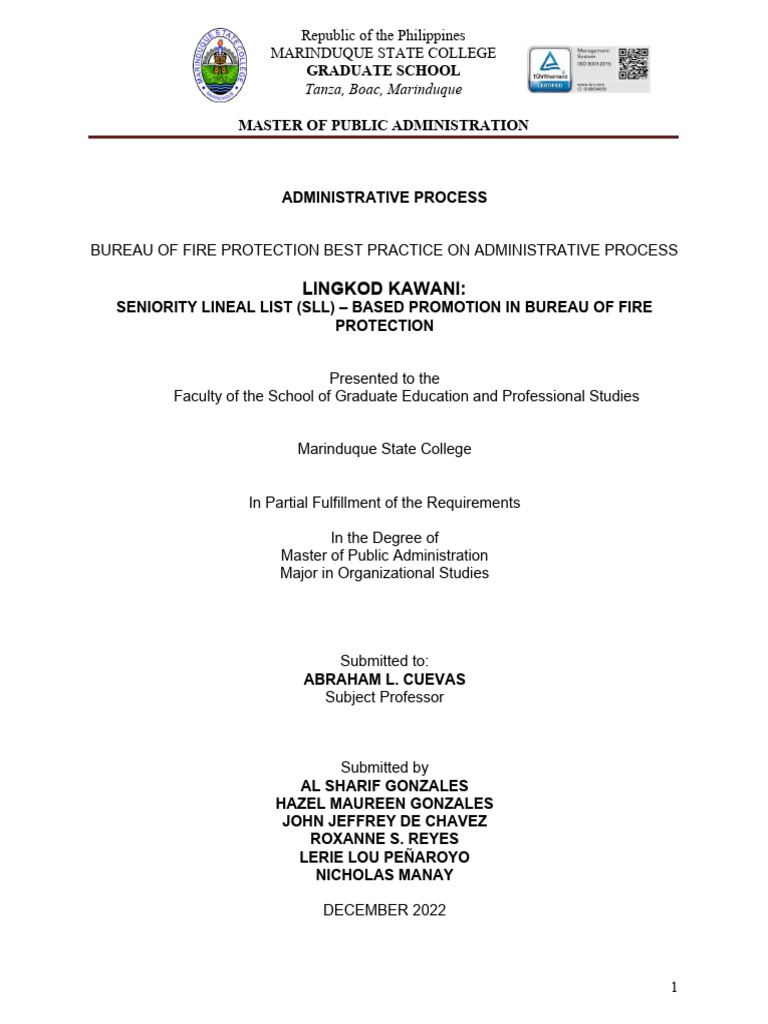 Administrative Process BFP SLL | PDF | Sergeant | Inspector