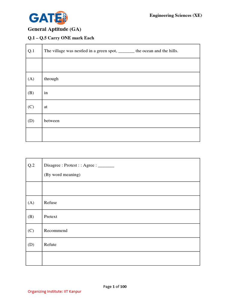 GATE XE 2023 - Merged | PDF | Gases | Stress (Mechanics)